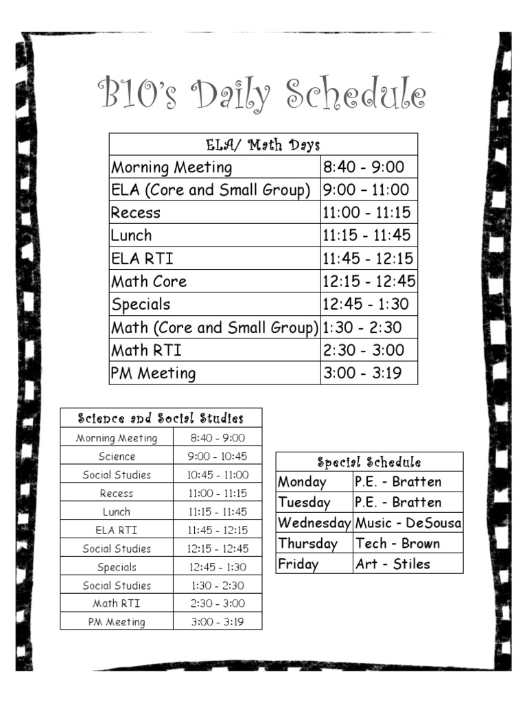 B10 Daily Class Schedule Overview | PDF | Art