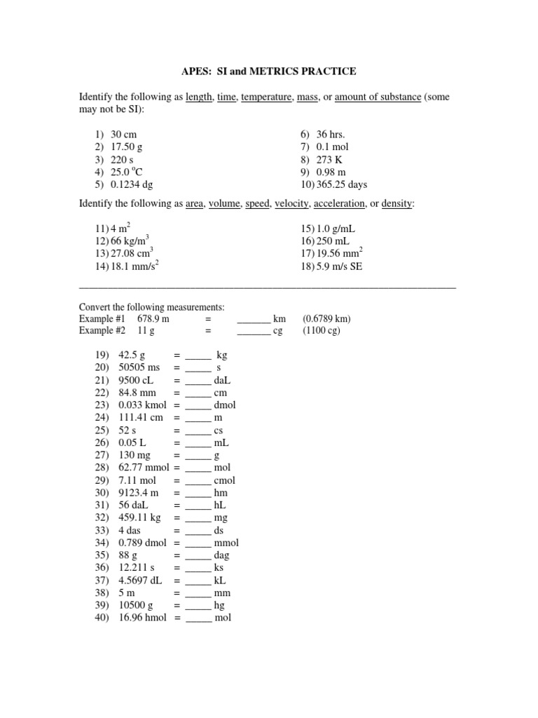 Si and Metrics Practice | PDF