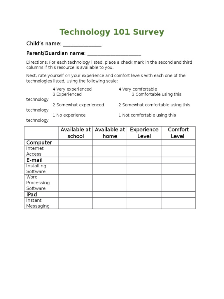 Techology 101 Survey | PDF | Computers