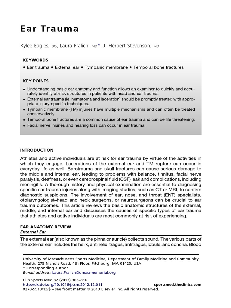 Ear Trauma | Download Free PDF | Ear | Auditory System
