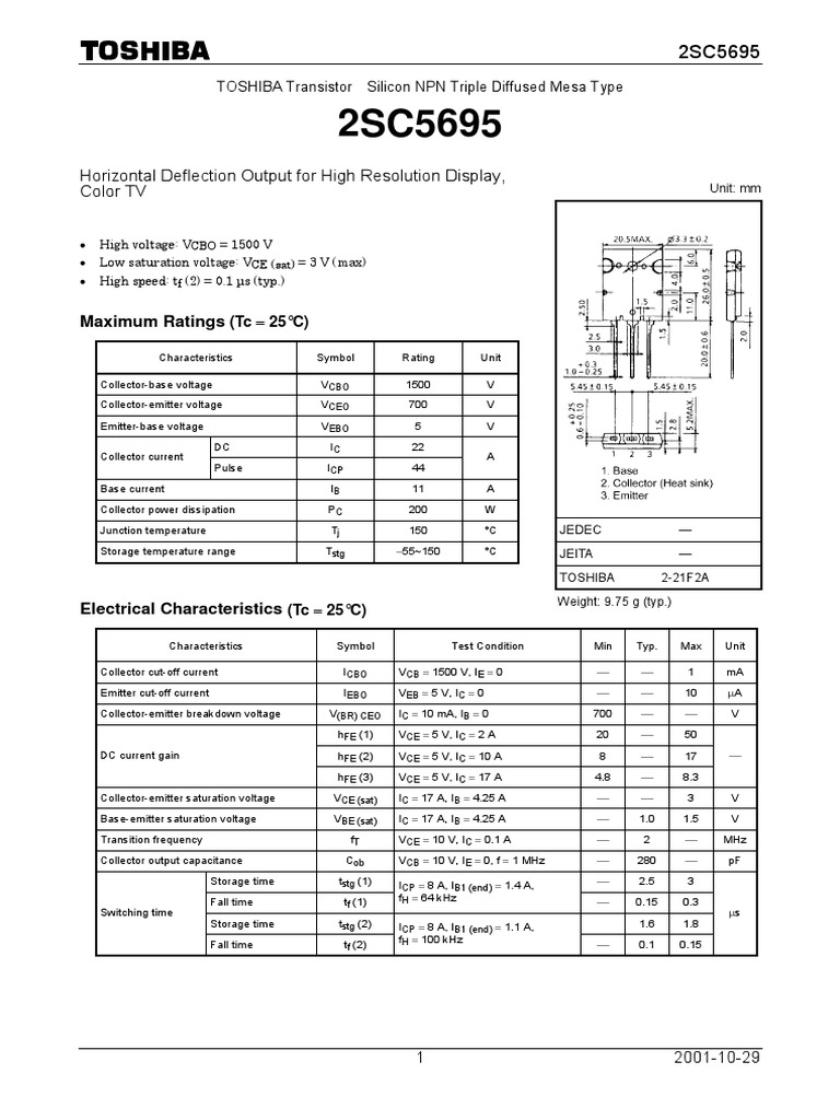 High Voltage, High Speed Transistor for Horizontal Deflection Output in ...