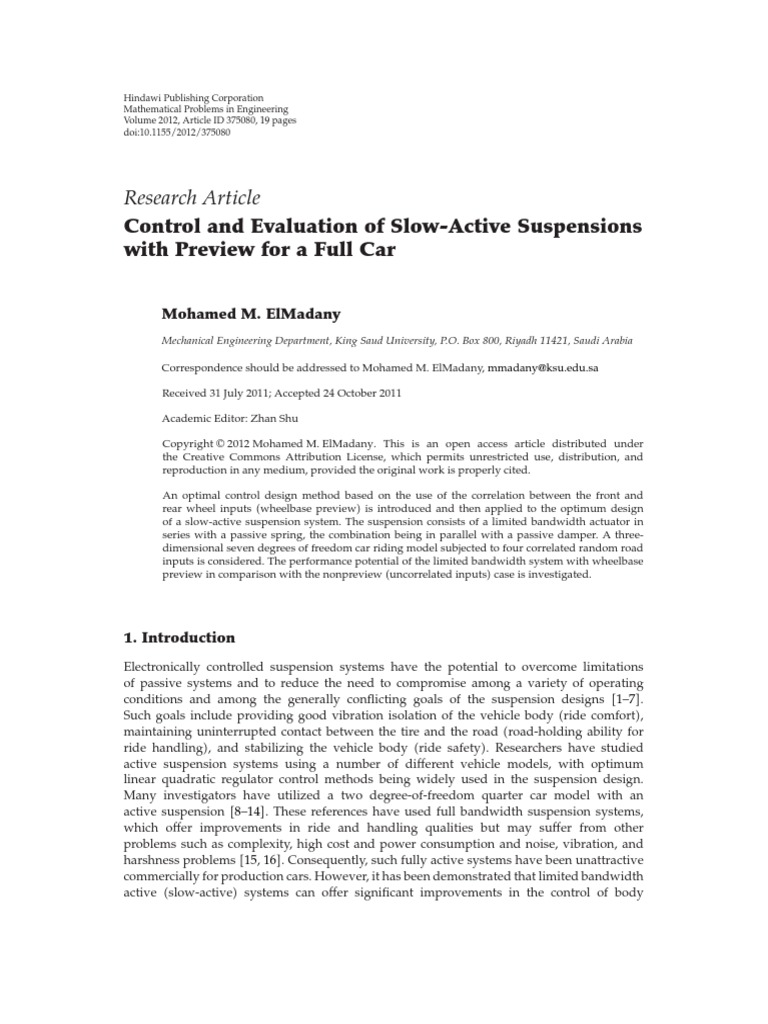 Research Article: Control and Evaluation of Slow-Active Suspensions ...