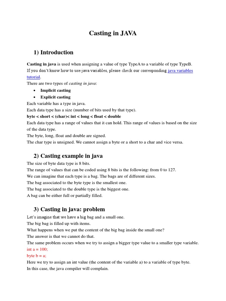 Casting in Java | Download Free PDF | Data Type | Integer (Computer Science)