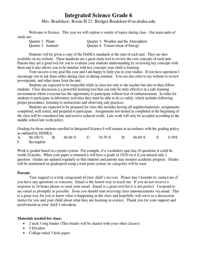 Grade 6 Science Syllabus Overview | PDF | Textbook | Syllabus