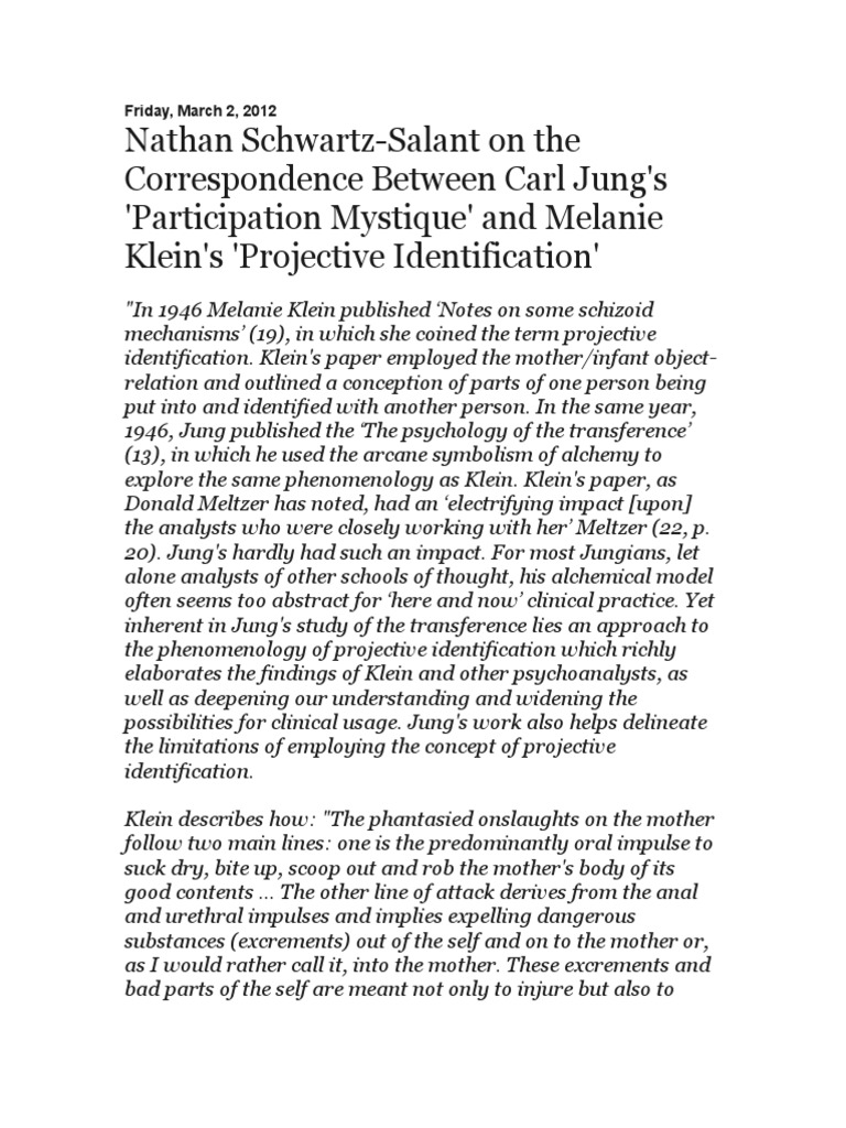 Projective Identification | PDF | Carl Jung | Analytical Psychology