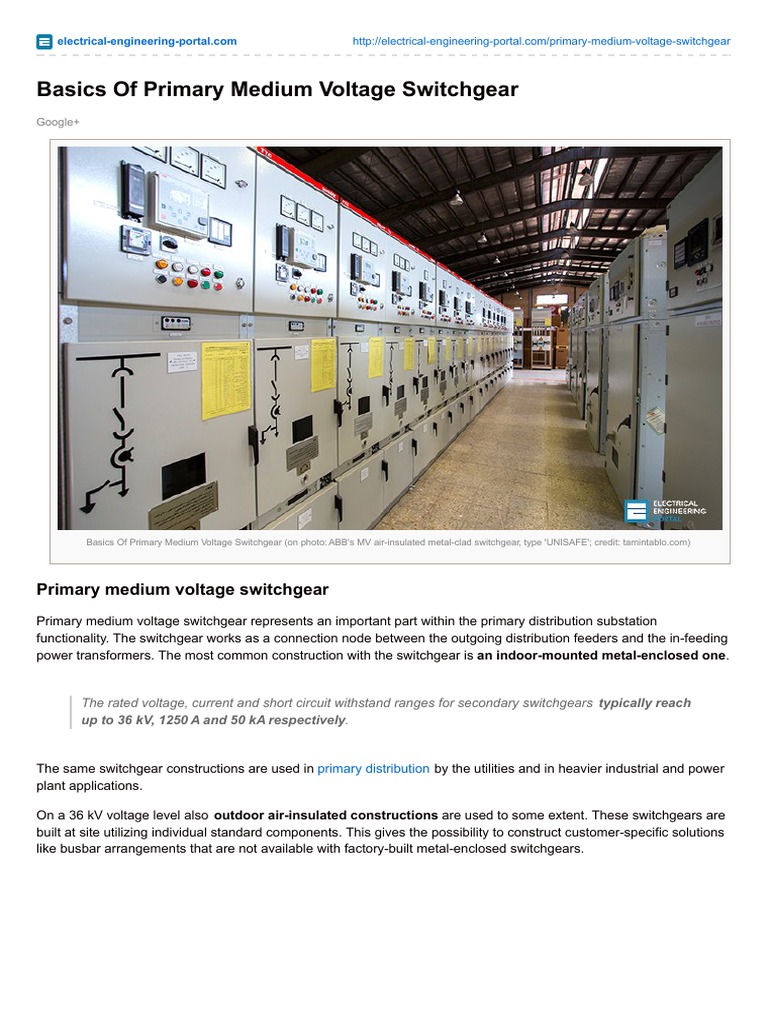 Basics of Primary Medium Voltage Switchgear | Electrical Substation | Power Engineering
