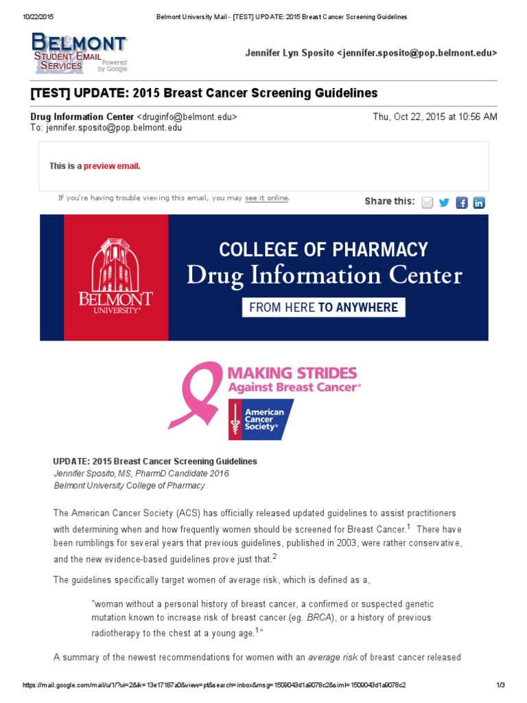 Update 2015 Breast Cancer Screening Guidelines | PDF | Breast Cancer ...