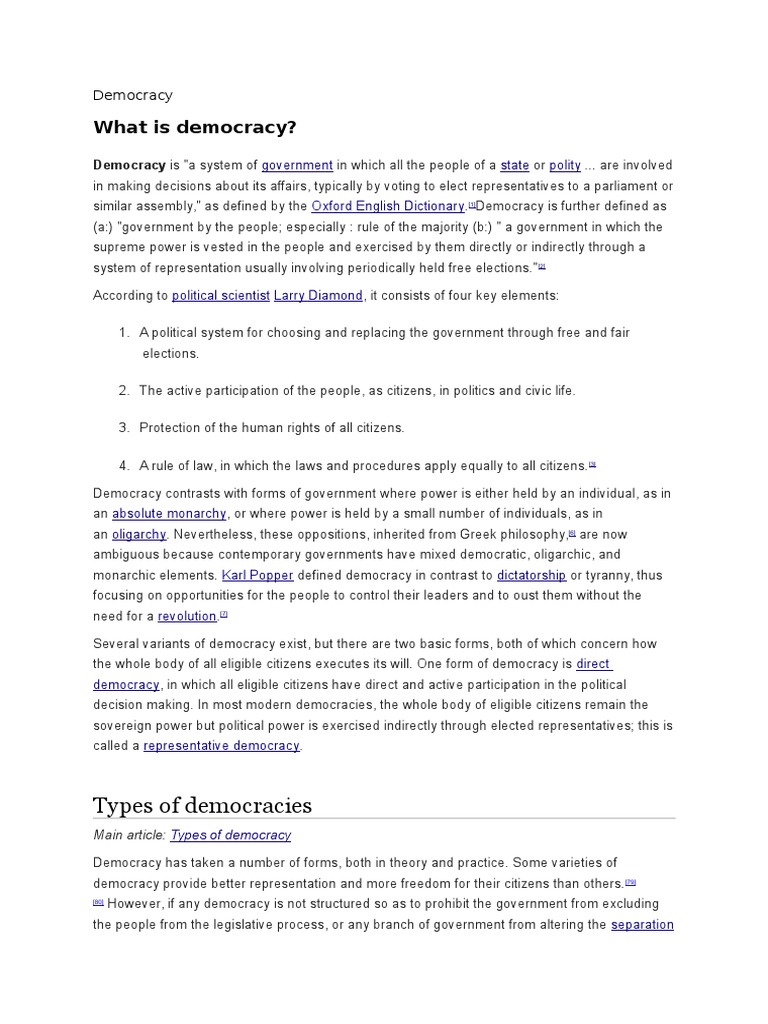 What Is Democracy?: Types of Democracies | PDF | Parliamentary System ...