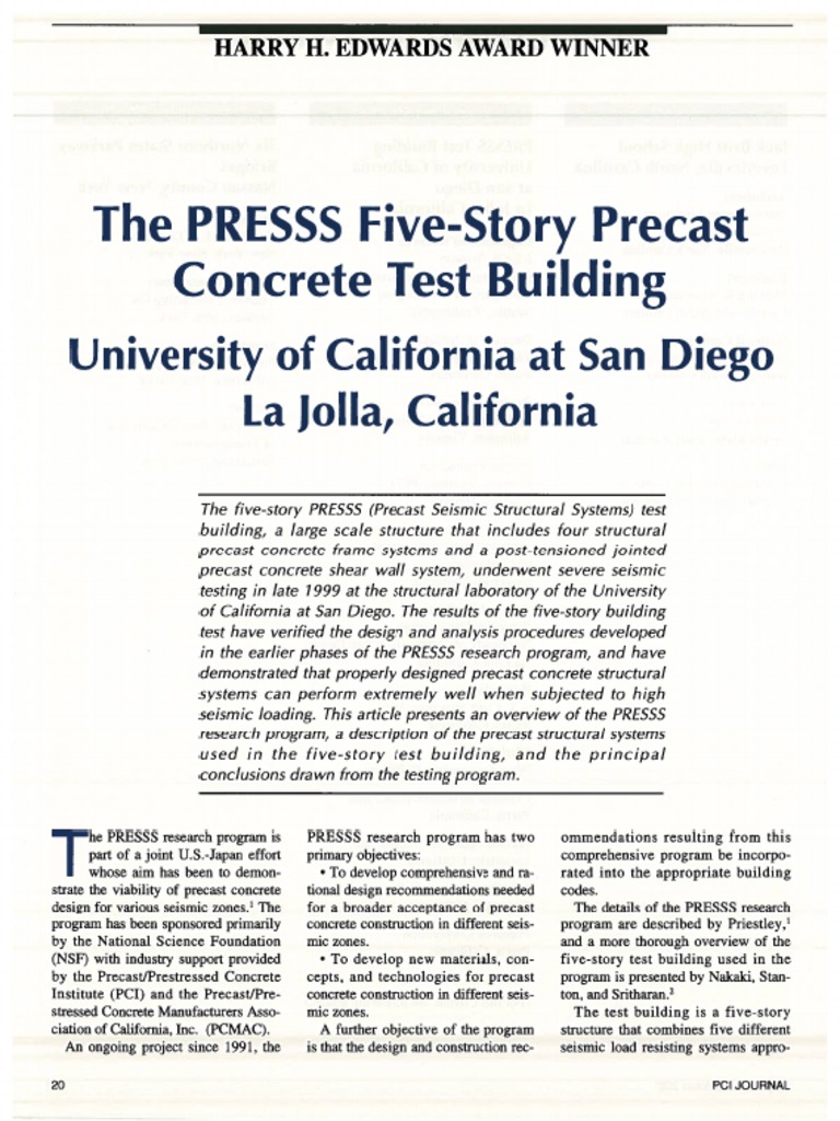 San Diego's PRESSS Precast Building Test | PDF | Precast Concrete ...