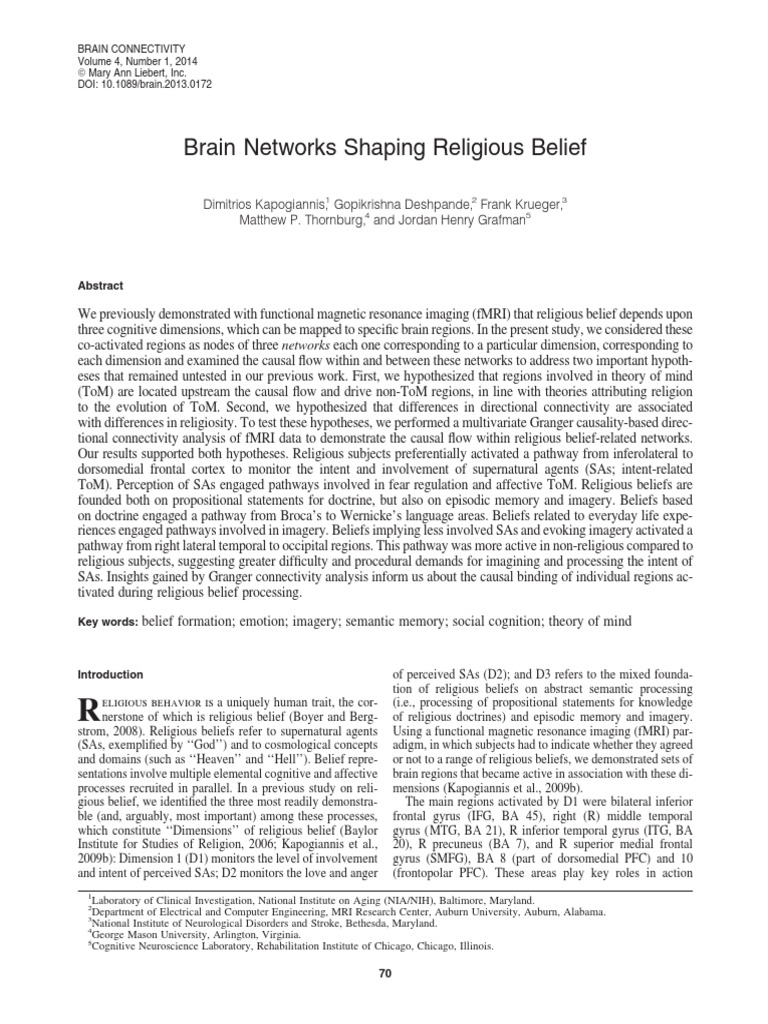 Brain Networks in Religious Belief | PDF | Functional Magnetic ...