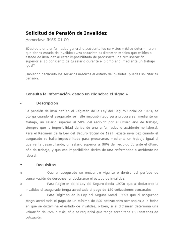 Solicitud de Pensión por Invalidez IMSS | PDF | Certificado de ...