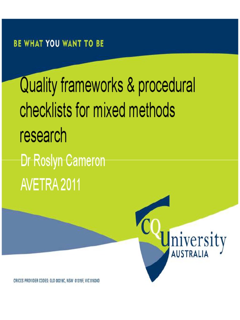 Quality Criteria for Mixed Methods Research: A Comparison of Frameworks ...