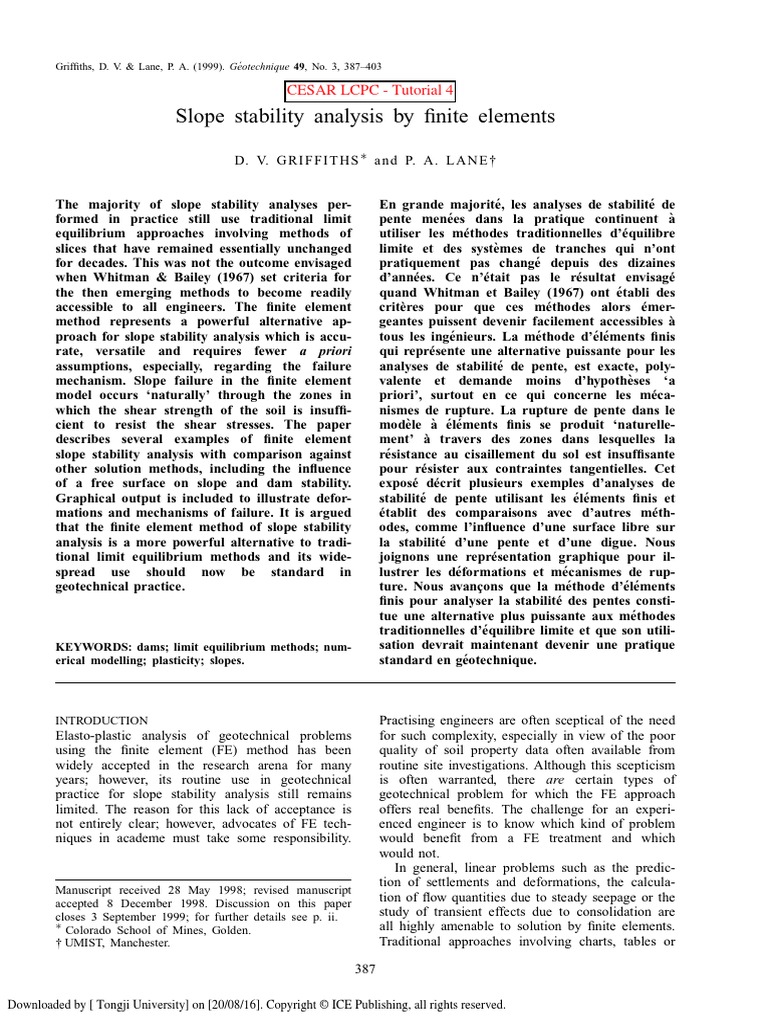 (Griffiths 1999) Slope Stability Analysis by Finite Elements | PDF | Strength Of Materials ...
