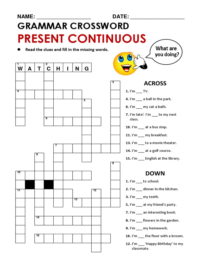 Crossword Present Continuous | PDF