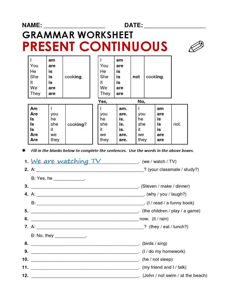 Worksheet Present Continuous | PDF