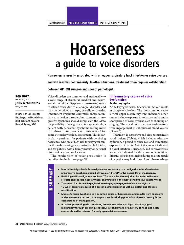 Medicine Today Voice Disorders Ron Bova | PDF | Larynx ...