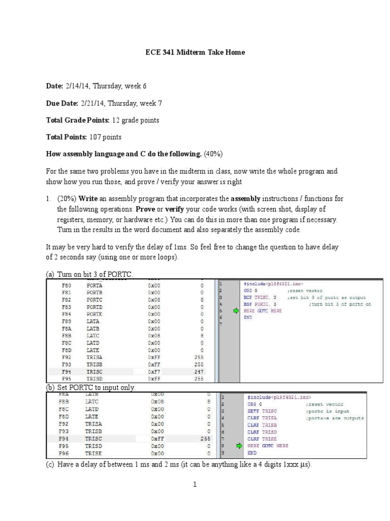 ECE 341 2014 Midterm Take Home | PDF | Pic Microcontroller | Binary Coded Decimal