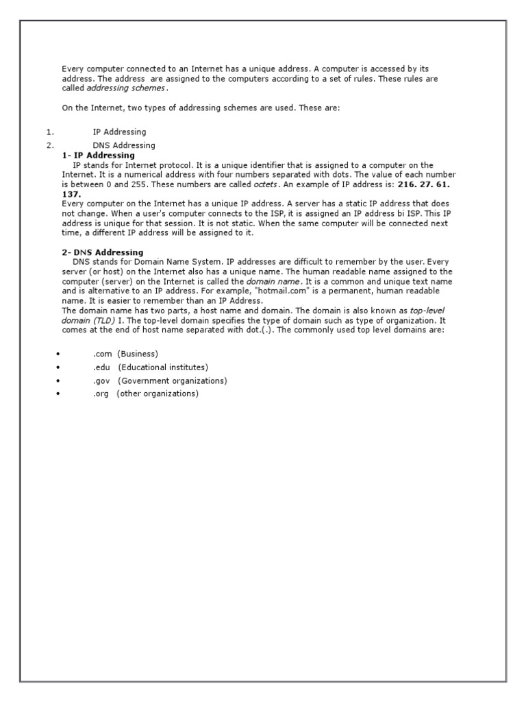 Internet Addressing Schemes Explained | PDF | Technology & Engineering