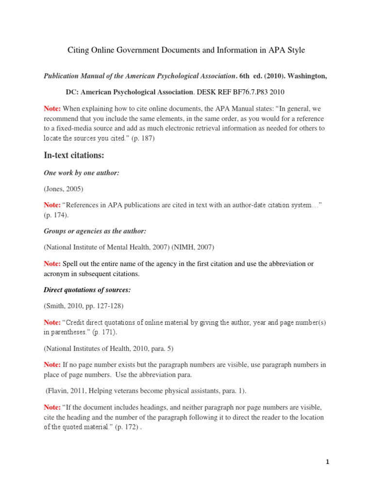 Apa Govt Guide | Citation | Apa Style