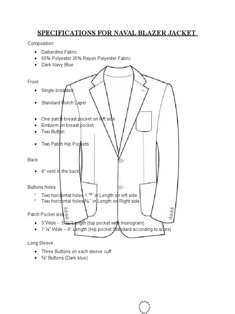 Specifications For Naval Blazer Jacket | PDF