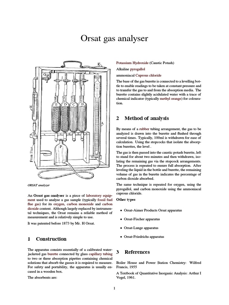 Orsat Gas Analyser: 2 Method of Analysis | PDF | Transparent Materials ...