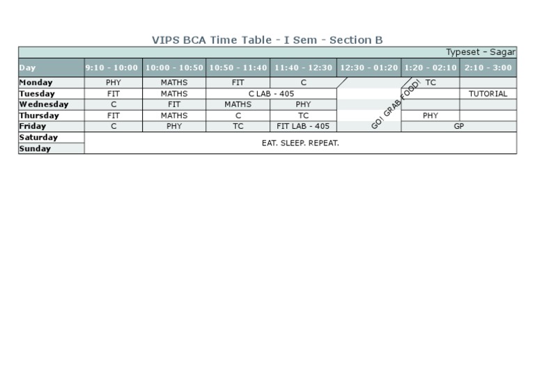 VIPS BCA Semester 1 Schedule | PDF