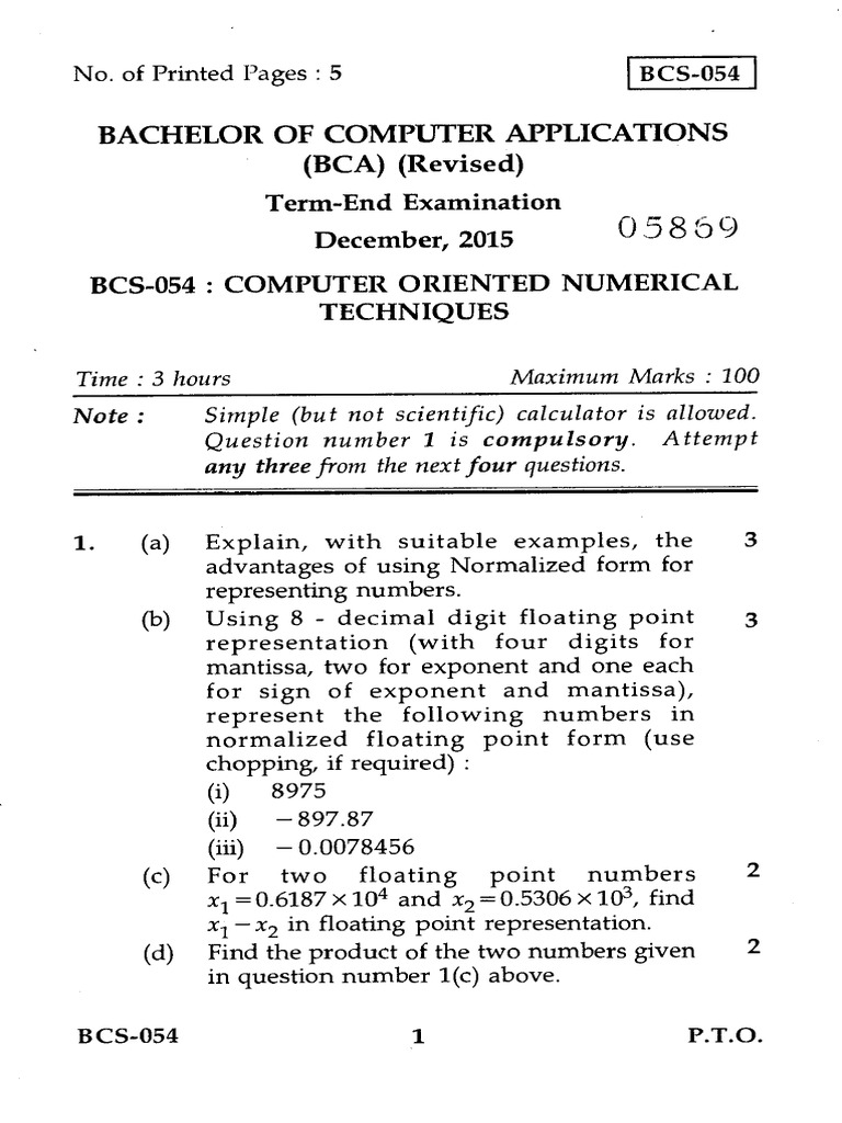 Bachelor of Computer Applications (BCA) (Revised) Term-End Examination December, 2015 Bcs-054 ...
