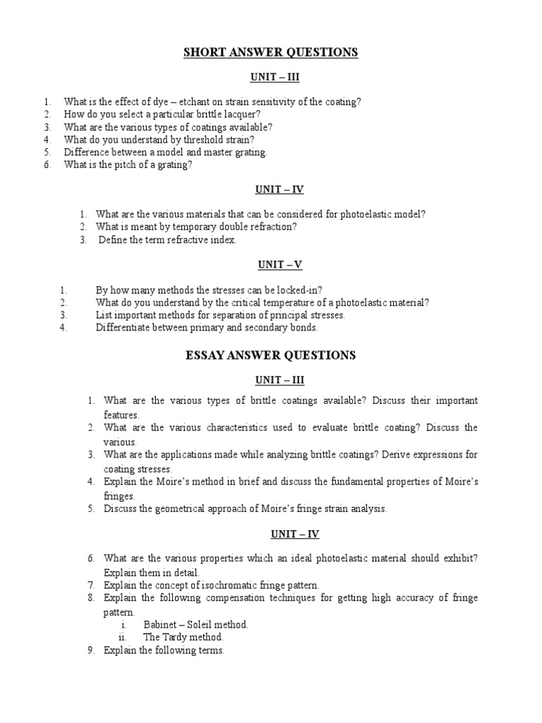 Short Answer Questions: Unit - Iii | PDF