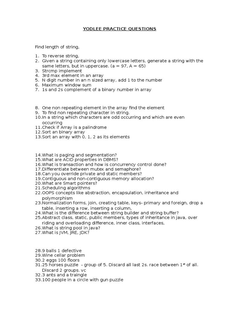 Yodlee Interview Questions | Download Free PDF | Array Data Structure ...