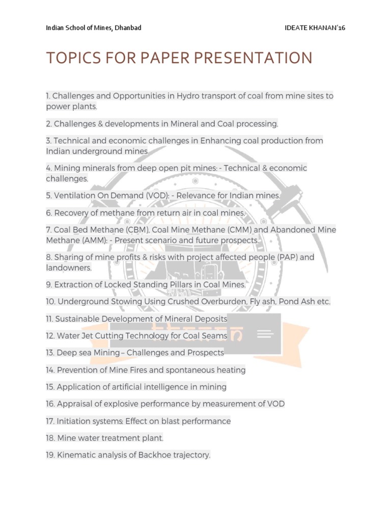 Topics For Paper Presentation: Indian School of Mines, Dhanbad Ideate ...