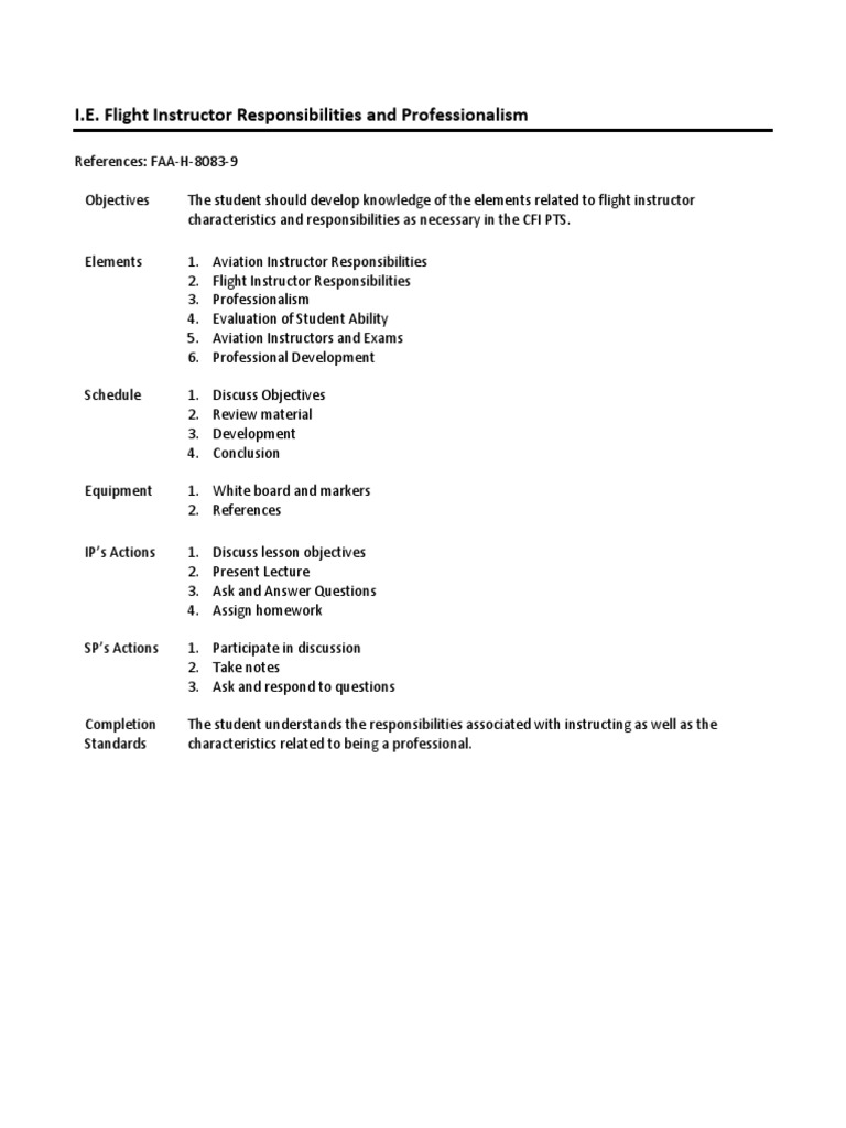 01.E. Instructor Responsibilities and Professionalism | PDF | Flight ...