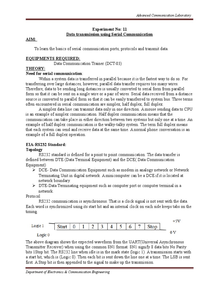 Experiment No: 11 Data Transmission Using Serial Communication Aim | Download Free PDF | Data ...