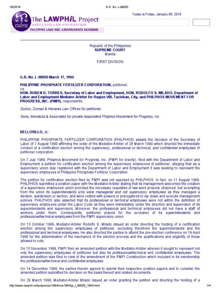 Labor Dispute: PHILPHOS vs. PMPI | PDF | Due Process Clause | United ...