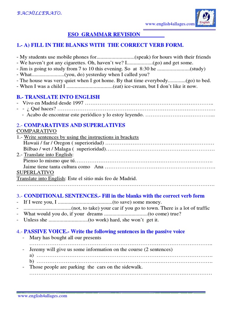 ESO GRAMMAR REVISION: KEY POINTS FROM A SPANISH BACHILLERATO DOCUMENT ...