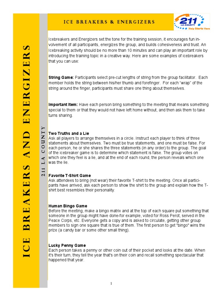 How To Train Your Dragon - Ice Breakers and Energizers Handout PDF | PDF