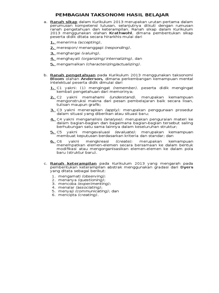 Taksonomi Pengetahuan Dan Keterampilan | PDF