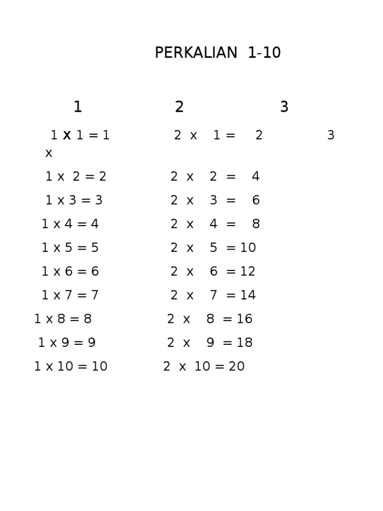 Perkalian 1-10 | PDF