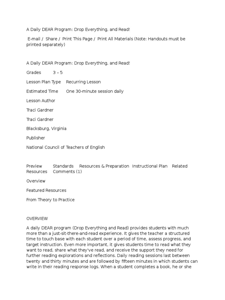 A Daily DEAR Program | PDF | Teaching And Learning | Teachers