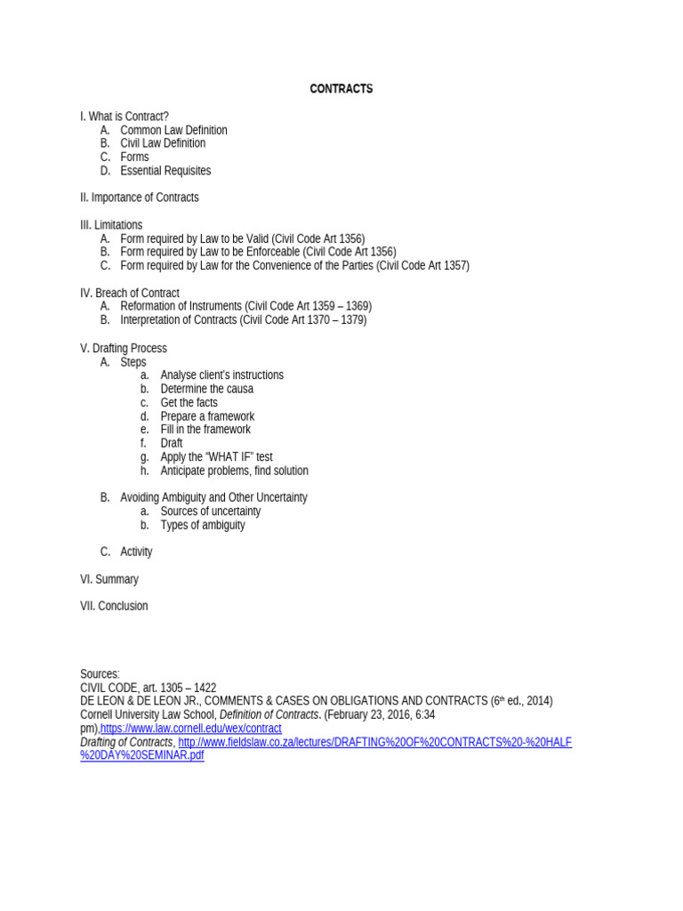 Contracts Outline - Group 4 | PDF | Law