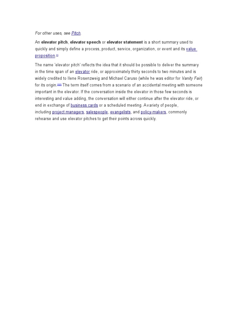 What Is Elevator Speech | PDF