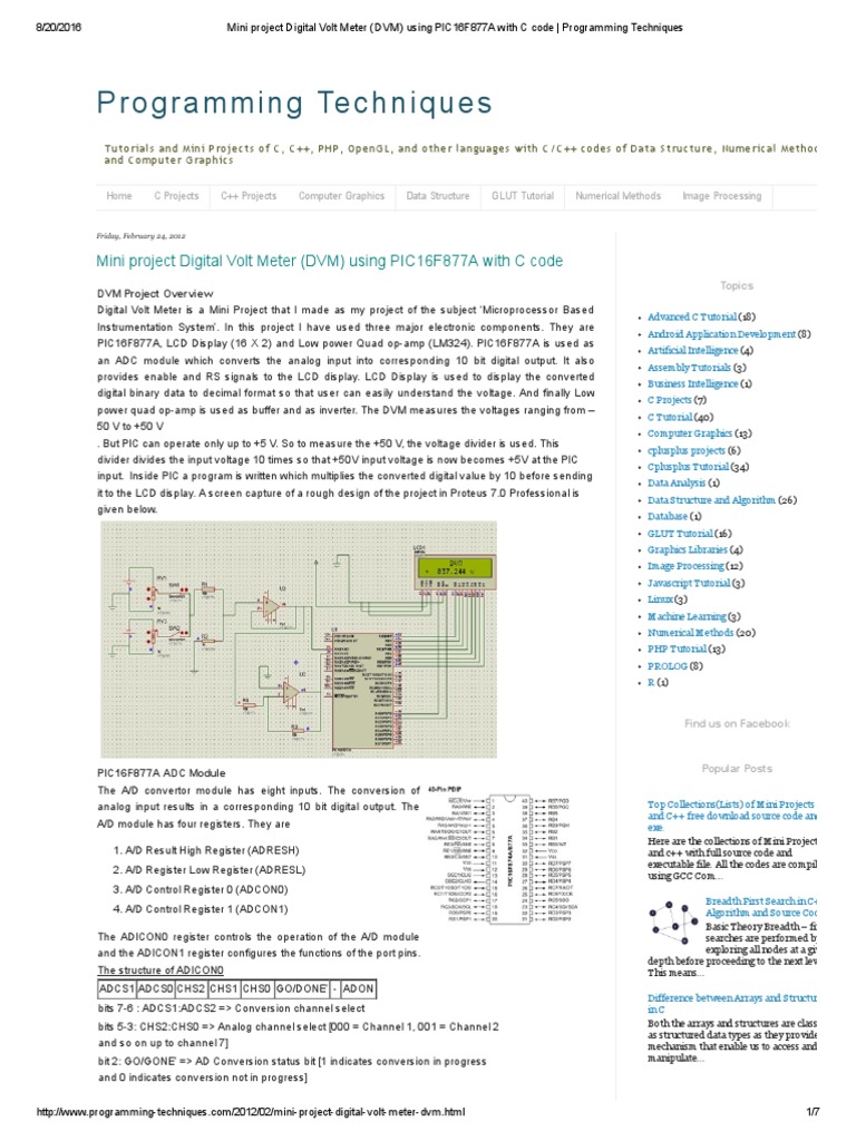 Mini Project Digital Volt Meter (DVM) Using PIC16F877A With C Codming Techniques PDF | PDF ...
