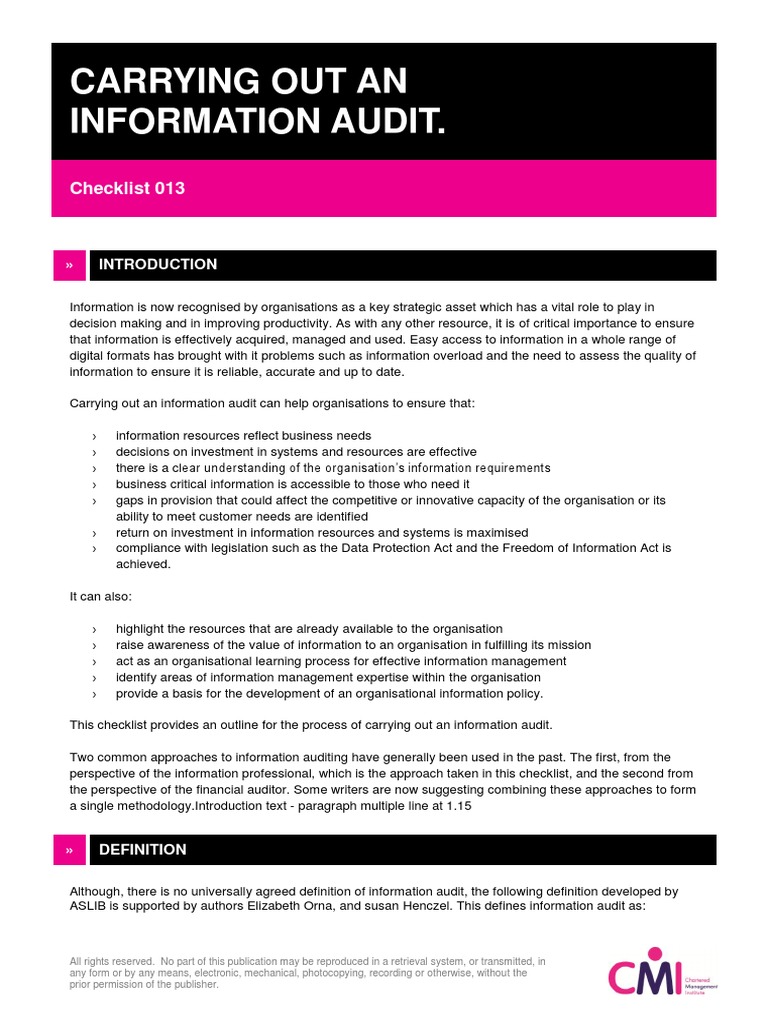 Carrying Out An Information Audit | PDF | Information Management ...