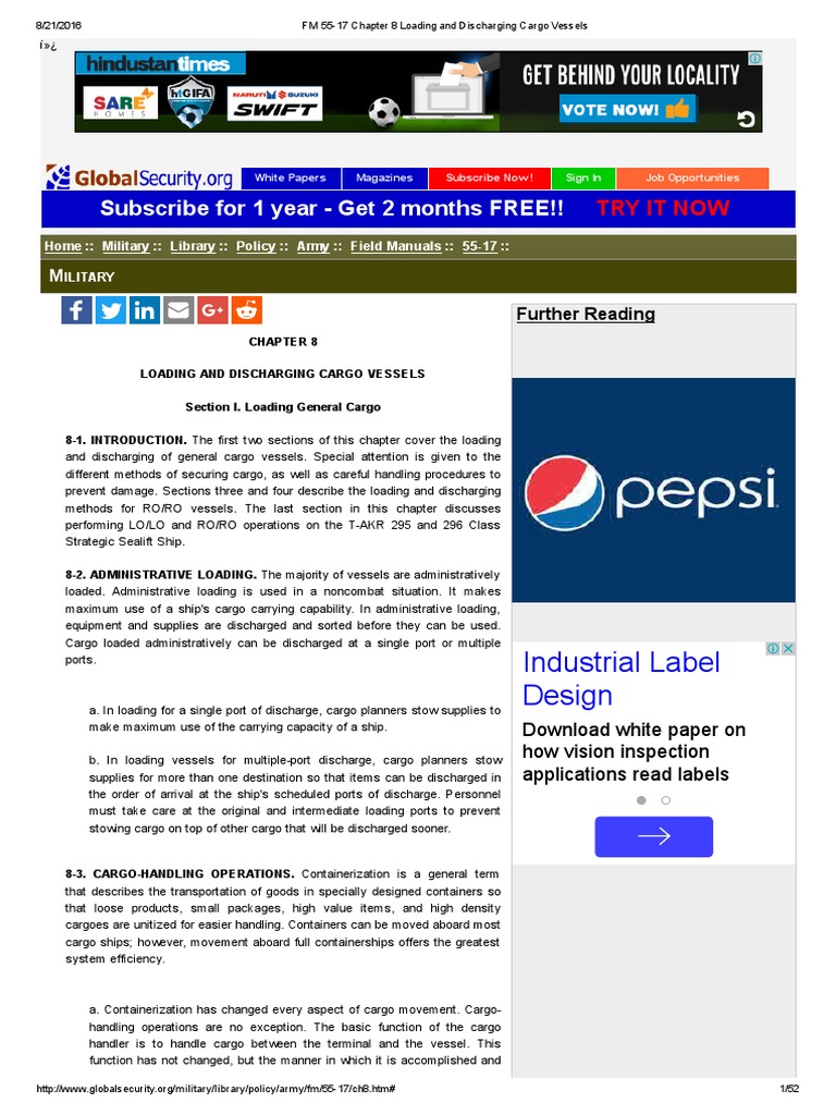 FM 55-17 Chapter 8 Loading and Discharging Cargo Vessels | PDF ...