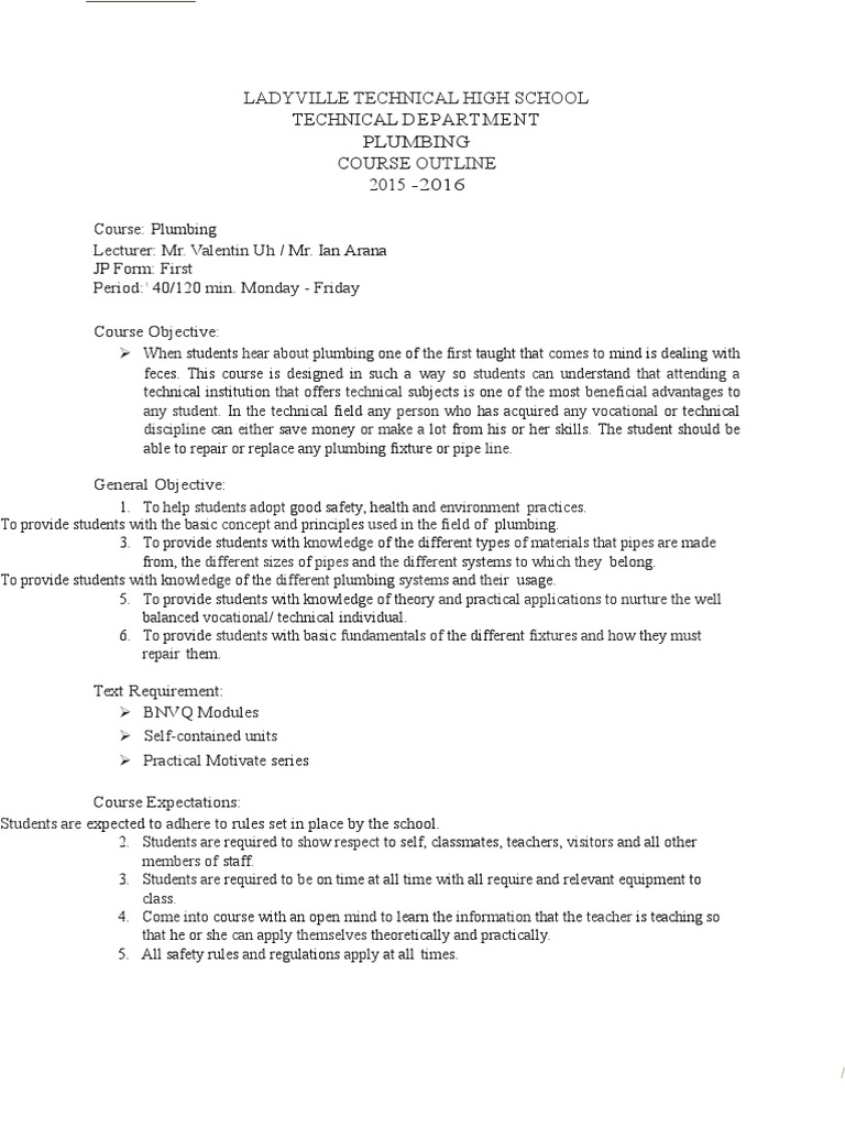 High School Plumbing Course | PDF