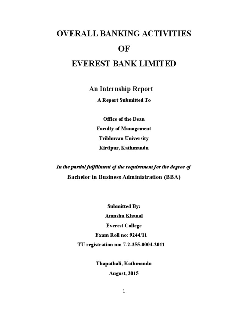 Overall Banking Activities OF Everest Bank Limited: An Internship ...