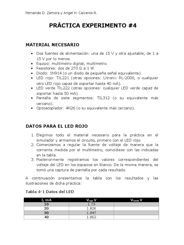 Experimento 4 Multisim | PDF | Diodo emisor de luz | Electricidad