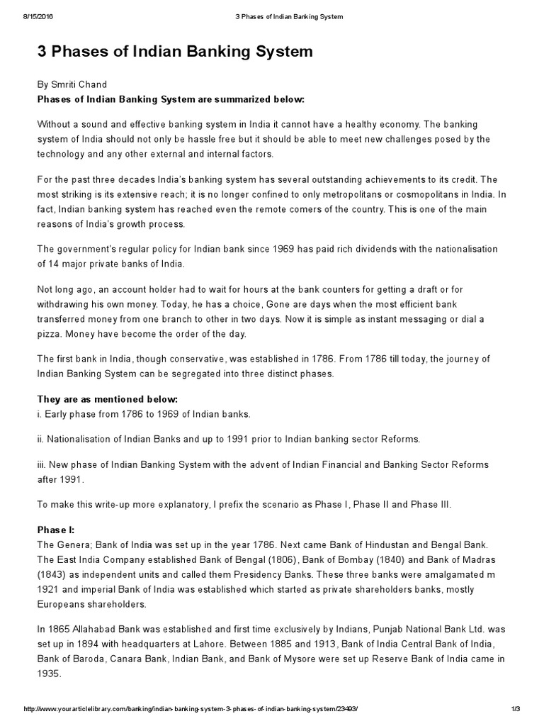 Indian Banking System - 3 Phases of Indian Banking System | PDF | Banks ...