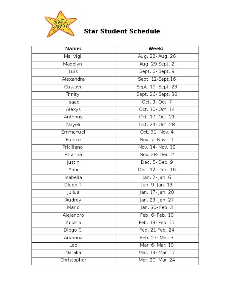 Star Student Schedule | PDF | Travel | History