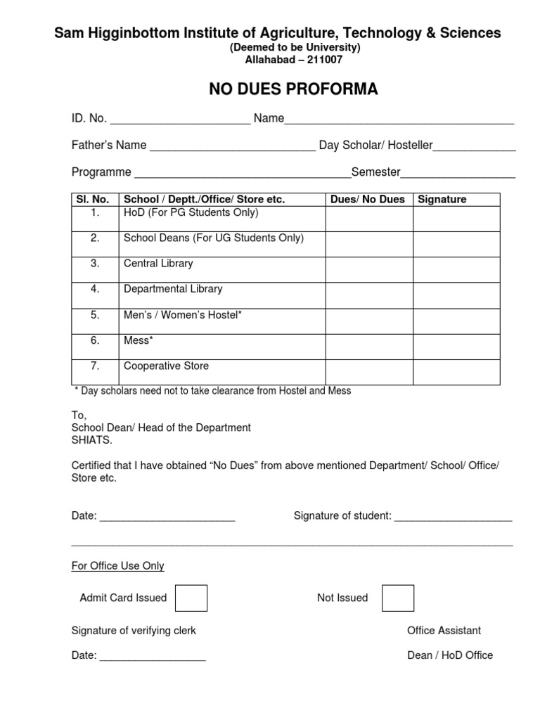 No Dues Form | PDF