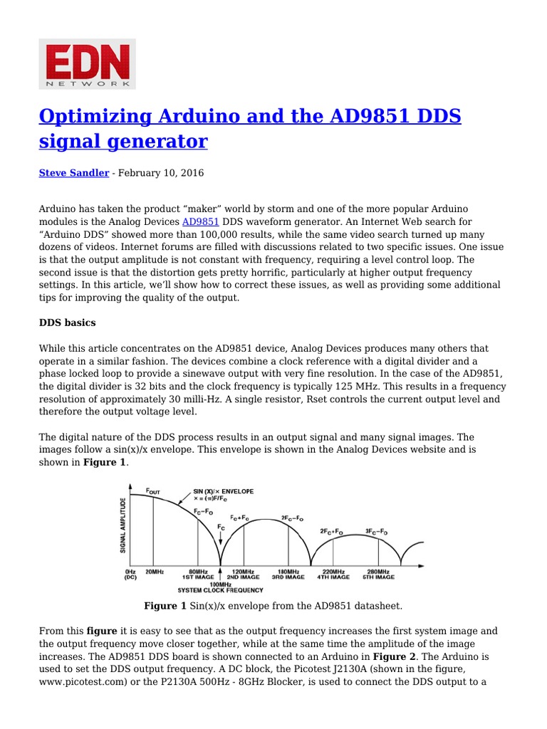 Optimizing Arduino and The AD9851 DDS Signal Generator | PDF | Electronic Filter | Low Pass Filter